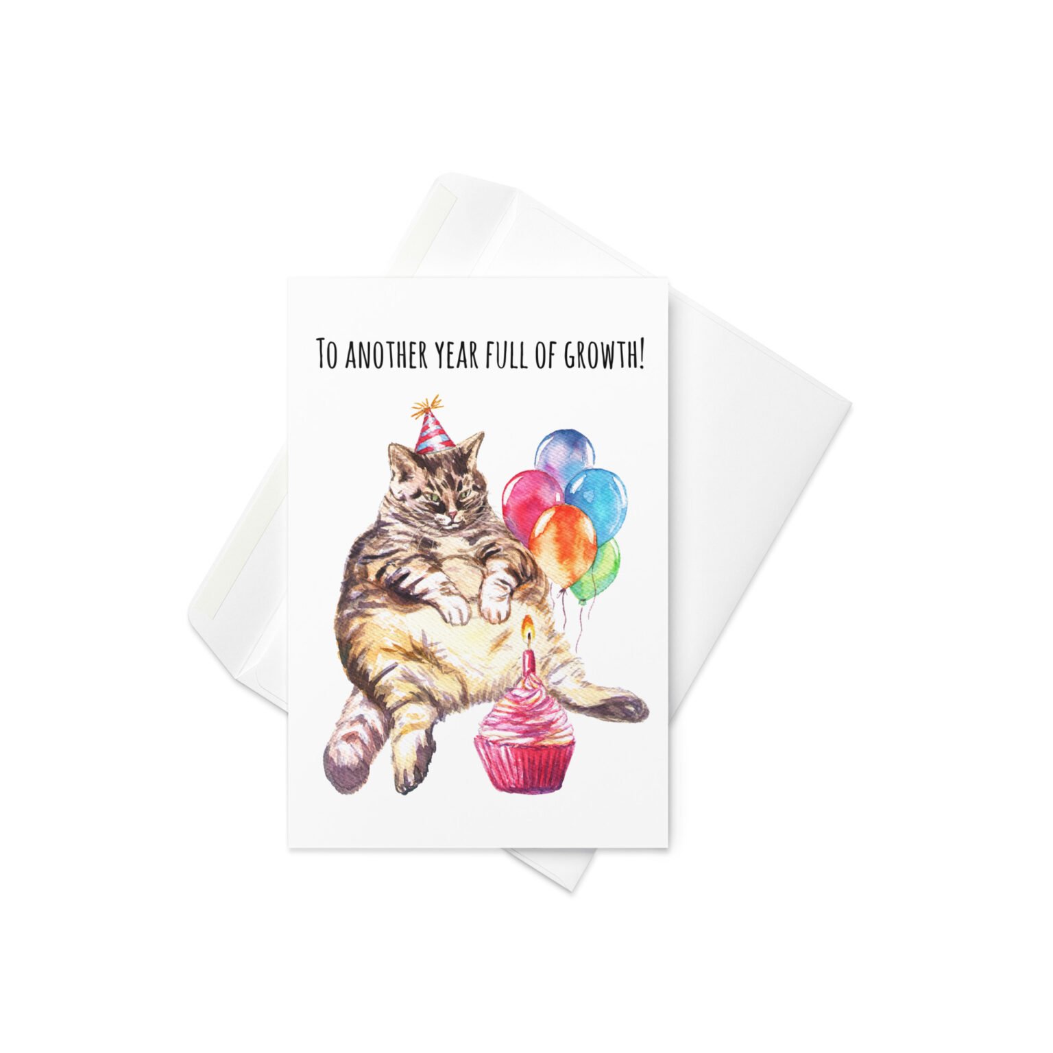 Funny fat cat Birthday greeting card – Art of greeting cards