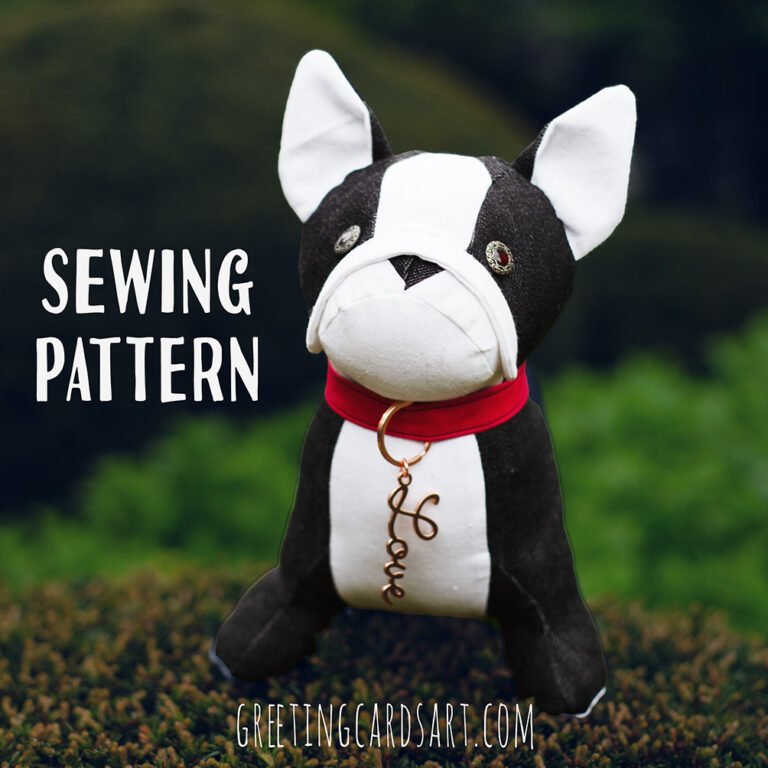 French bulldog dog plush toy sewing pattern - Art of greeting cards